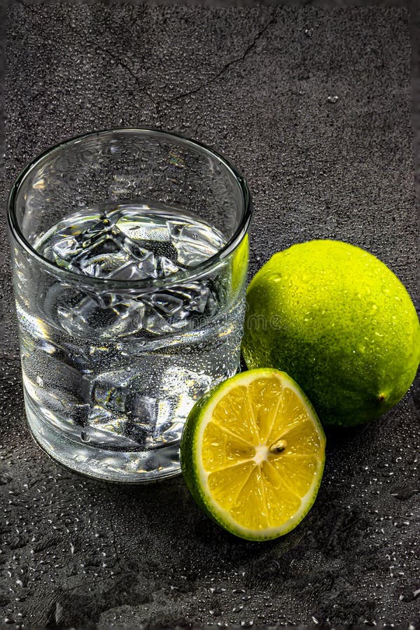 Lemon, ice cubes and water stock photo. Image of cold - 194210350