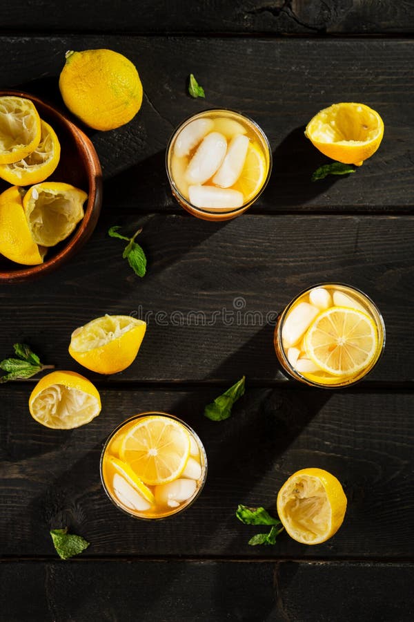 Lemon Iced Tea Vertical Top View Stock Photo - Image of liquid ...