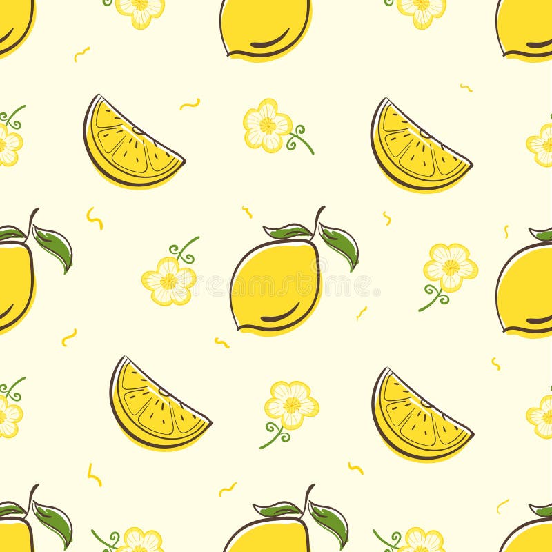 Fruit Lemon Illustration Cartoon Vector Seamless Pattern Stock Vector ...