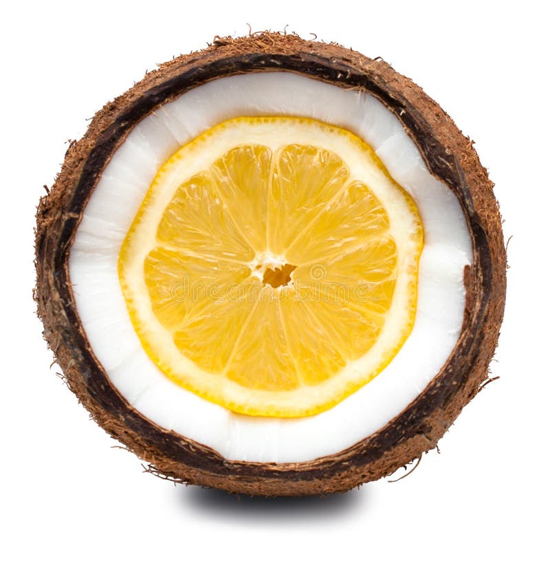 Lemon Inside Coconut Isolated on White Stock Image - Image of white ...