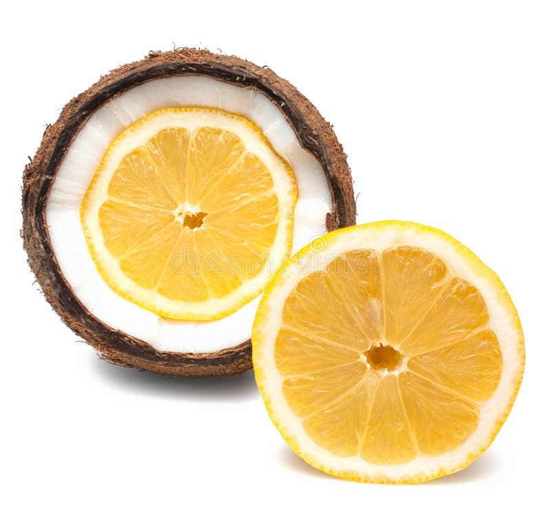 Lemon Inside Coconut Isolated on White Stock Image - Image of white ...
