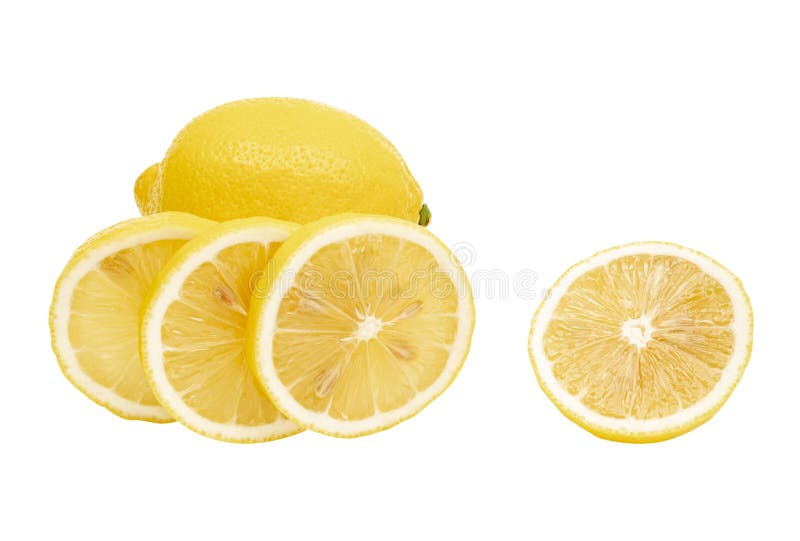 Lemon Isolate on White. Lemon Fruit Whole and a Half with Leaves. Side ...