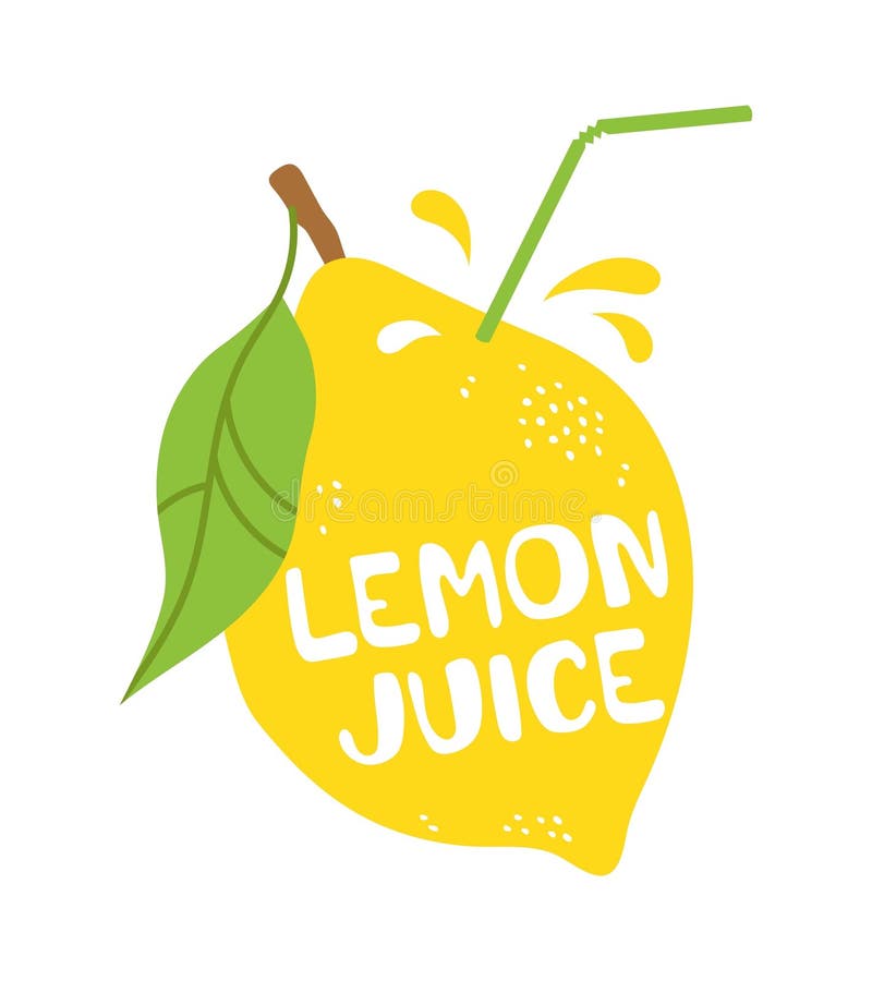 Lemon Juice. Full Lemon with Straw and Juice Splash Stock Vector ...