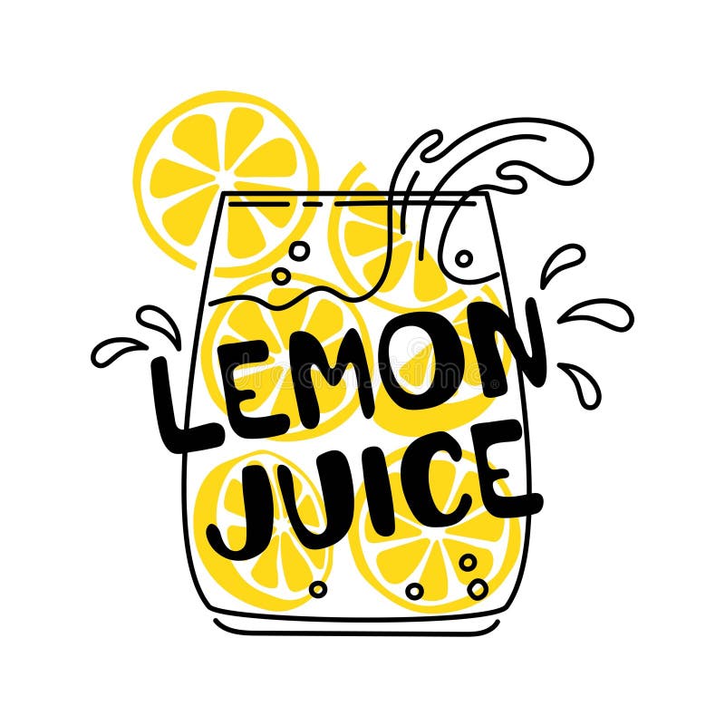 Lemon Juice in a Glass with Lemon Slices and Juice Splash. Vector ...