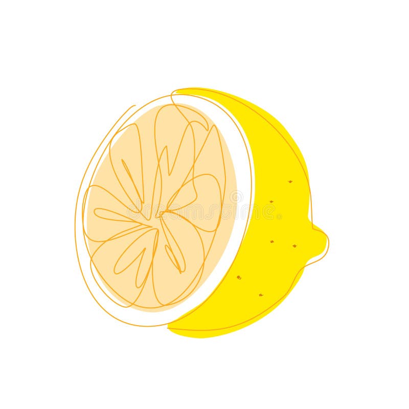 Lemon with Leaf in Continuous Line Drawing. Sketchy Single Citrus Fruit ...