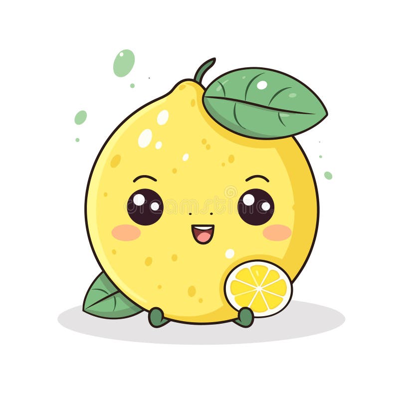 Lemon with Leaf in Kawaii Style Stock Vector - Illustration of isolated ...