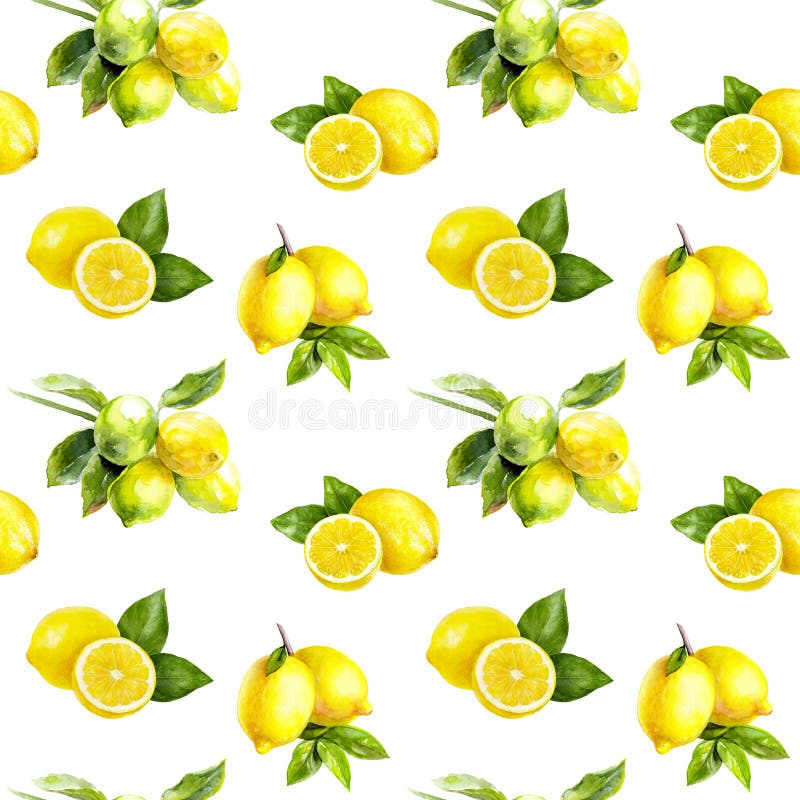 Lemon and Leaf Pattern on White Background Suitable for Artistic and ...