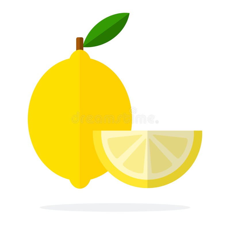 Lemon with Leaf and Segment of Lemon Flat Isolated Stock Vector ...