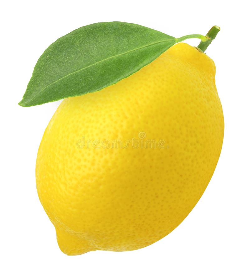 Lemon with Leaves Isolated on White Background Single Stock Image ...