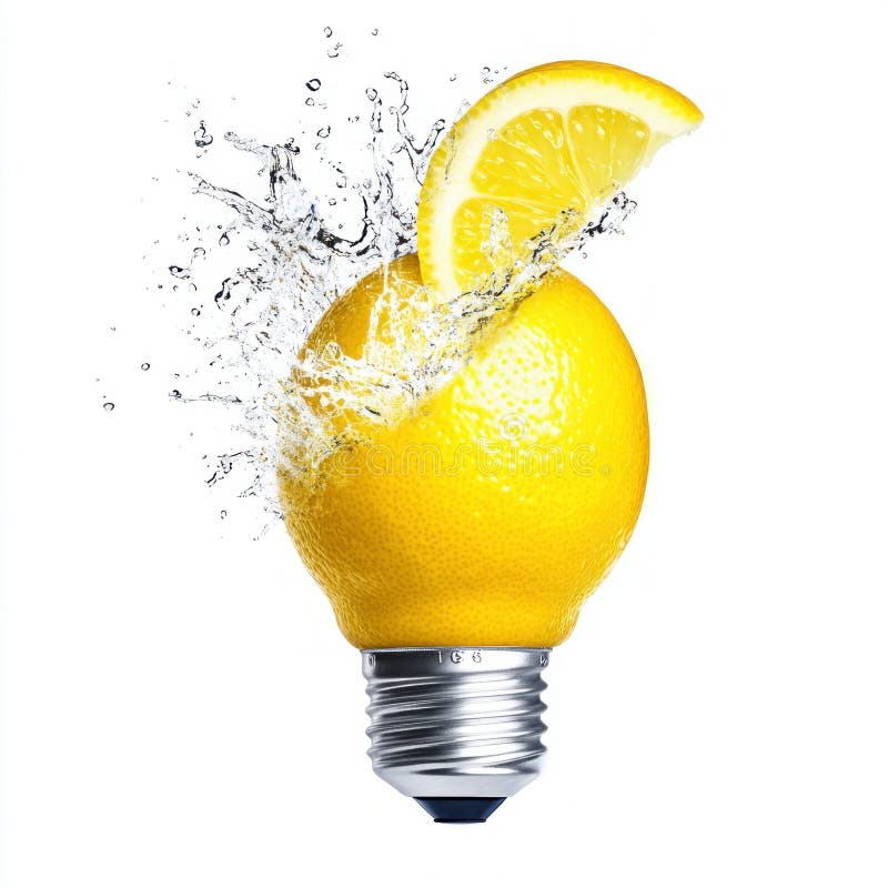Lemon Light Bulb with Splashing Water and Citrus Slice Stock ...