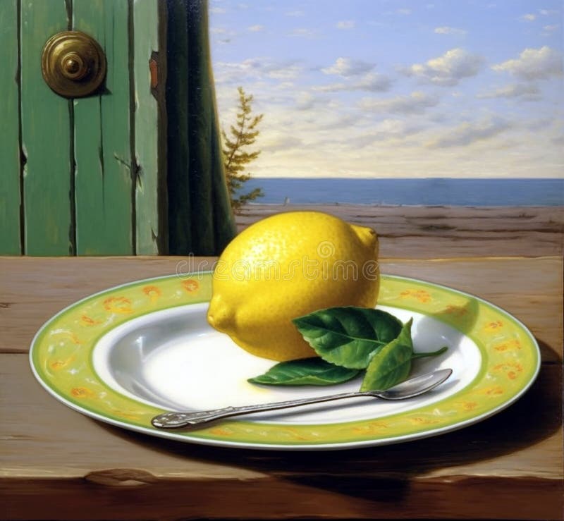 Lemon on a Light Green Plate 1 Stock Illustration - Illustration of ...