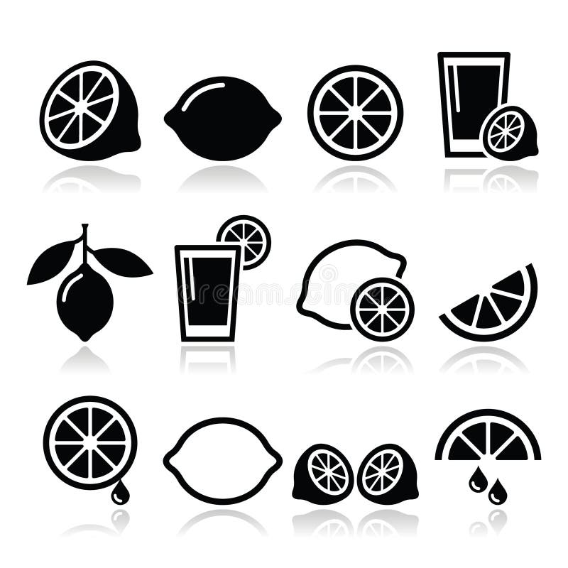 Lemon, lime icons set stock illustration. Illustration of black - 46720420
