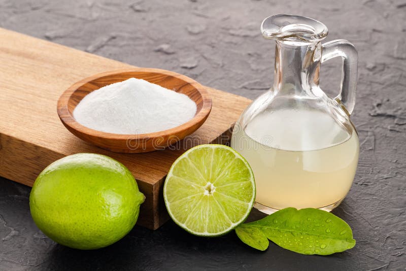 Lemon Lime Juice with Baking Soda - Citrus Latifolia Stock Image ...