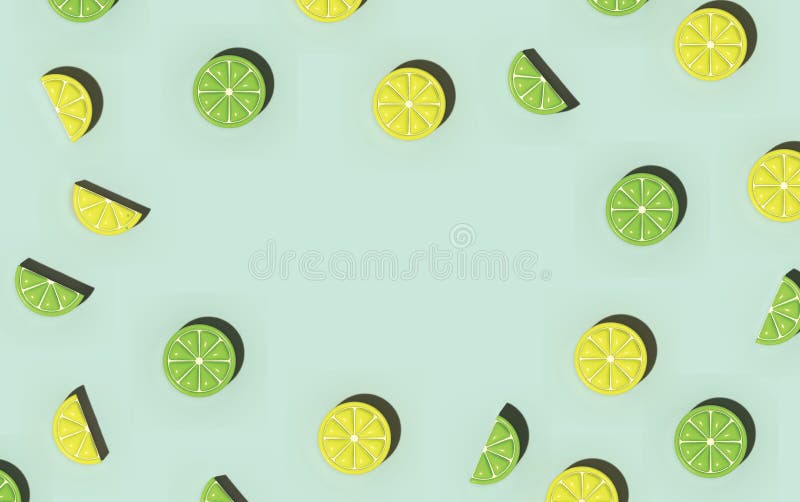 Lemon and Lime Slices, Banner Latin American Tableware, Top View, 3d ...