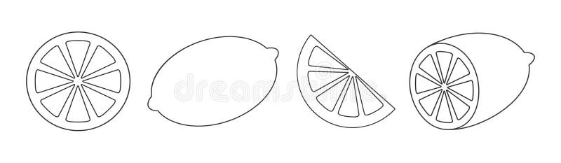 Lemon Line Art Icon Set. Flat Vector Illustration for Patterns ...