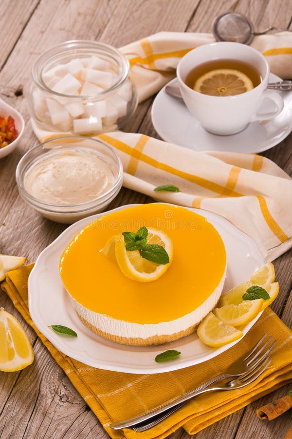 Lemon and Mascarpone Cheesecake. Stock Photo - Image of cookie, baked ...