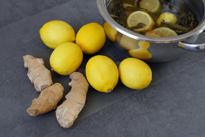Lemon, Mint and Ginger Boiled in a Pot, Mint and Lemon for Flu and Cold ...
