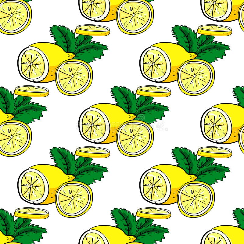 Lemon and Mint Vector Seamless Pattern. Stock Vector - Illustration of ...