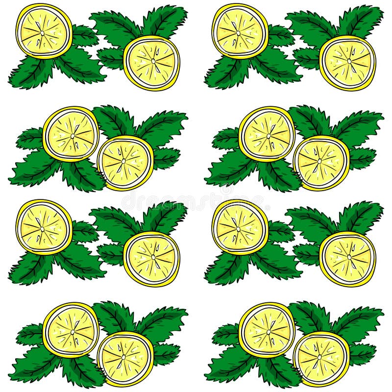 Lemon and Mint Vector Seamless Pattern. Stock Vector - Illustration of ...