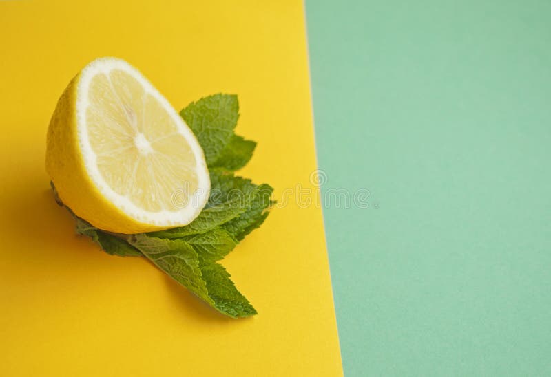 Lemon and Mint Leaves on Bright Background. Stock Photo - Image of mint ...
