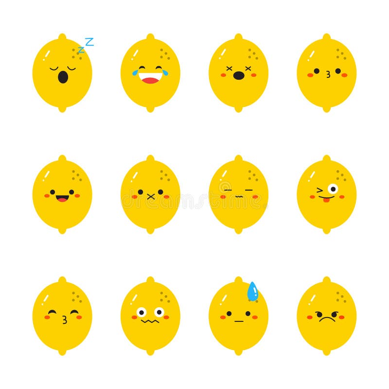 Lemon Modern Flat Emoticon Set. Stock Illustration - Illustration of ...
