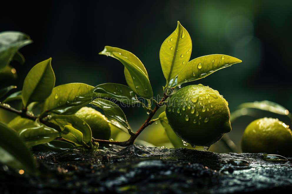 Lemon on the Monster Leaf with Co Stock Illustration - Illustration of ...