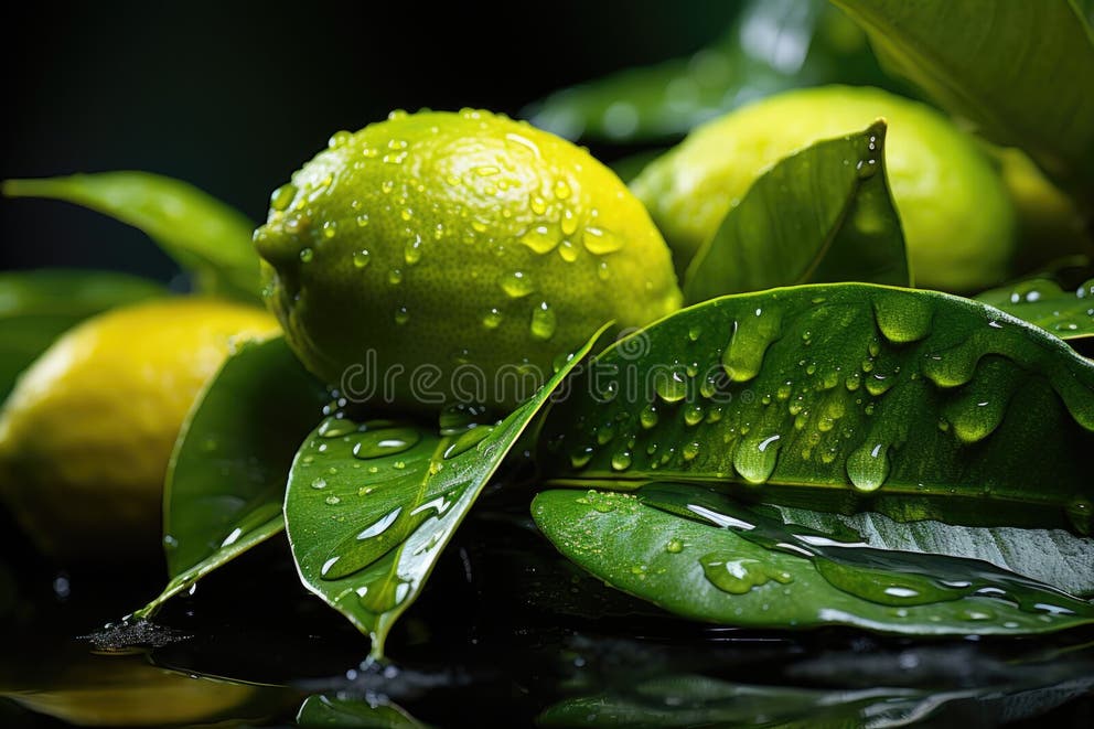 Lemon on the Monster Leaf with Co Stock Illustration - Illustration of ...