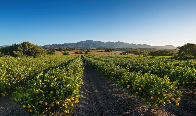 Lemon Orchard Landscape with Mountains Stock Image - Image of ...