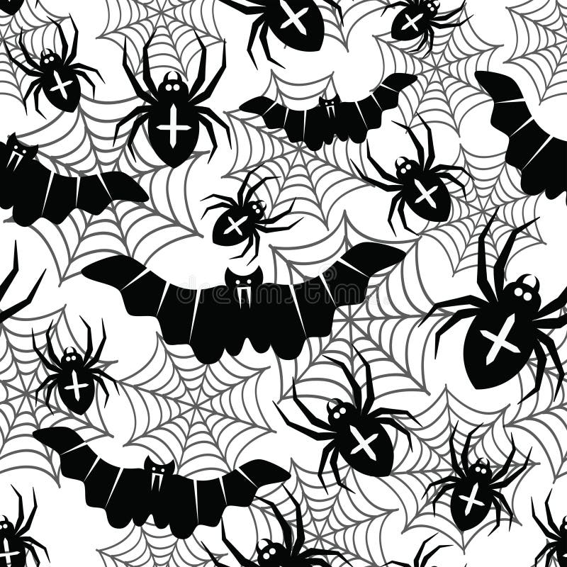 Seamless Pattern with Bats and Spiders. Halloween Vector Illustration ...