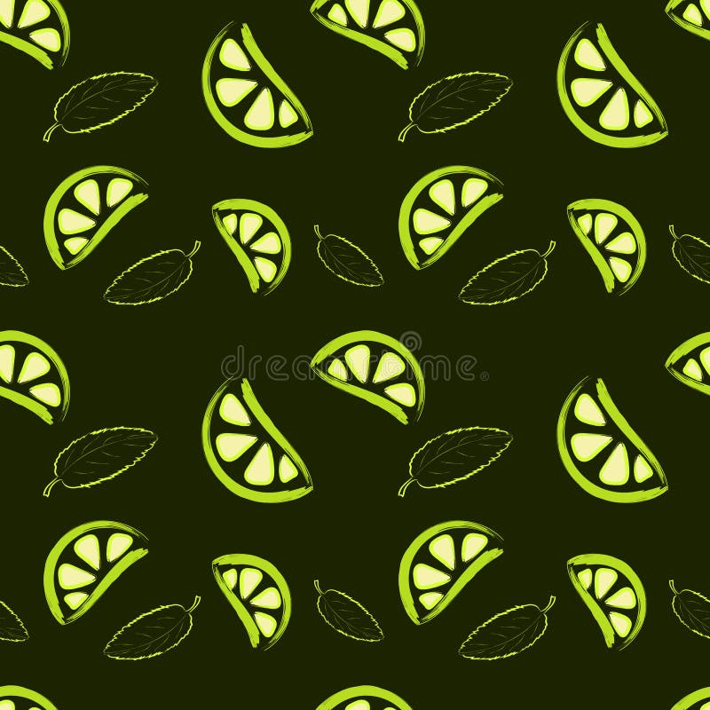 Seamless Lime Pattern with Leaves on a Dark Background. Stock ...