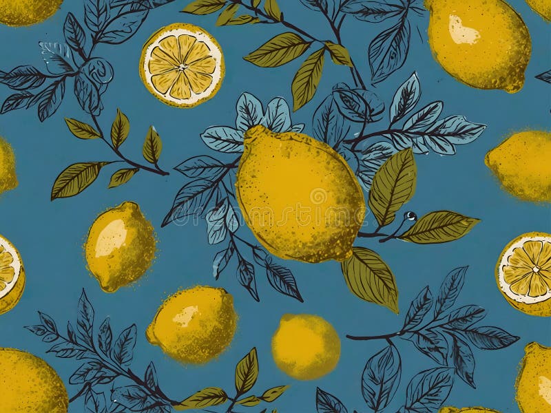 Lemon Pattern on Blue Background. a Refreshing Summer Pattern Featuring ...