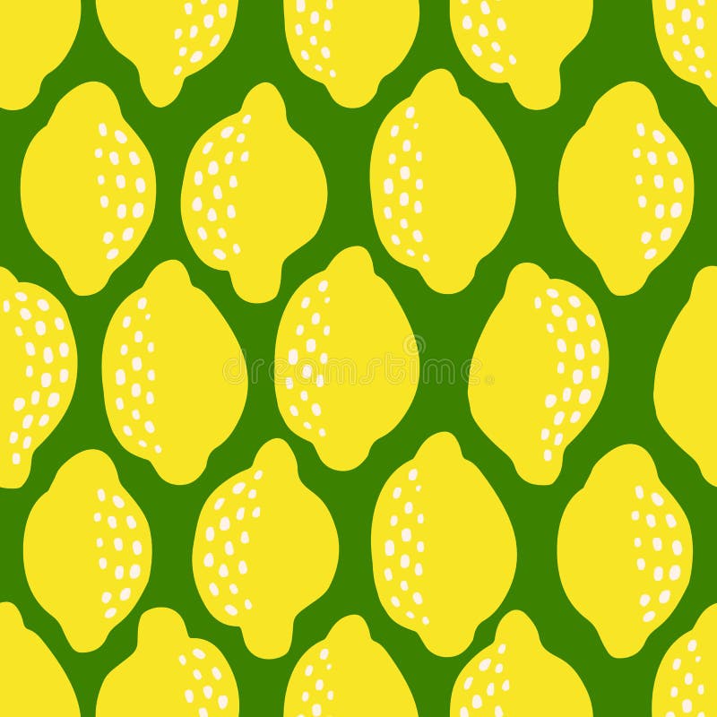 Lemon Pattern on Green Background. Fresh Citrus Seamless Pattern with ...