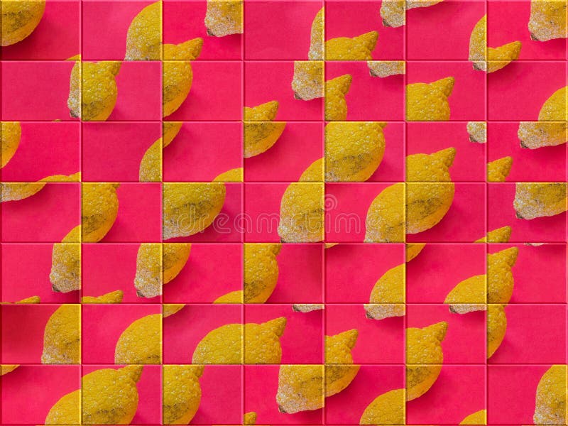 Lemon Pattern on Red Background Stock Image - Image of fruit ...