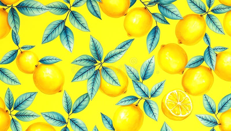 Lemon Pattern Repeat Design, Citrus Fruit and Vibrant Background, Stock ...