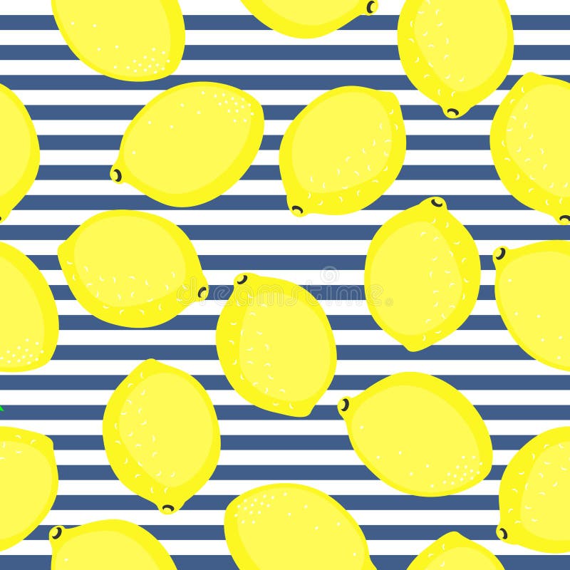 Lemon Pattern. Summer Fruit Vector Illustration on Blue Stripped ...