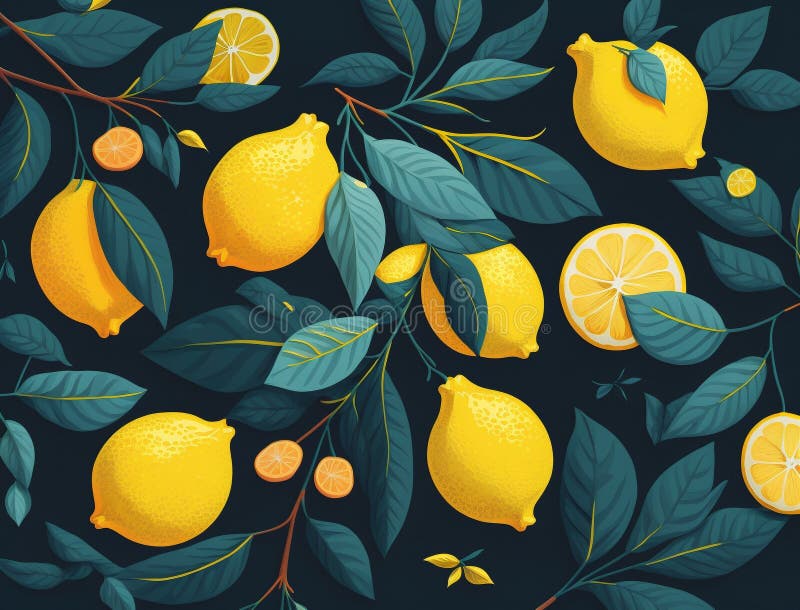 Lemon Pattern. Yellow Tropical Citrus Fruit Background for Lemonade Day ...