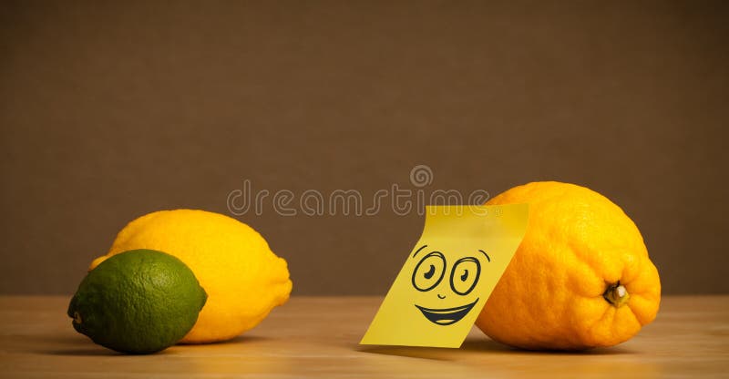 Lemon with Post-it Note Watching at Citrus Fruits Stock Image - Image ...
