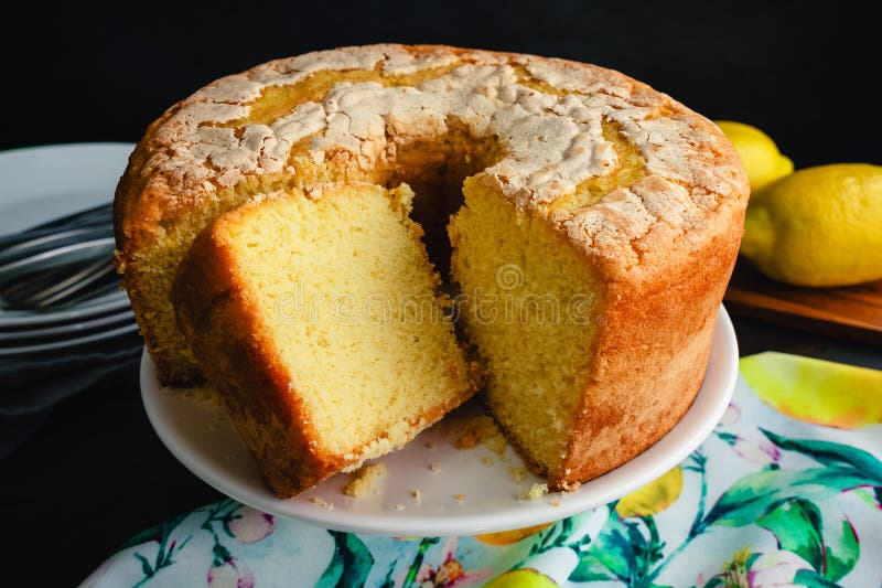 Lemon Pound Cake on a White Cake Stand Stock Photo - Image of dish ...