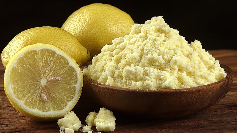 Lemon Powder Next To Whole and Sliced Lemons Stock Illustration ...