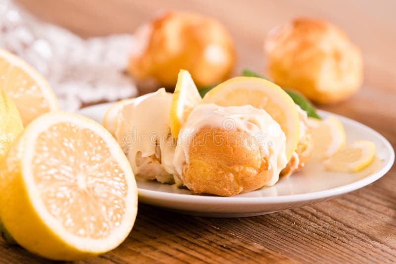Lemon Profiteroles. stock photo. Image of food, croquembouche - 82876824
