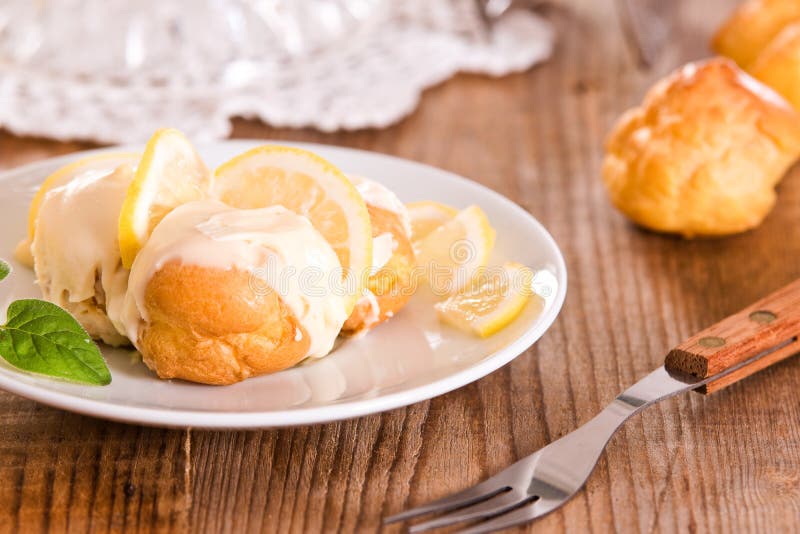 Lemon Profiteroles. stock photo. Image of fruit, french - 82985660