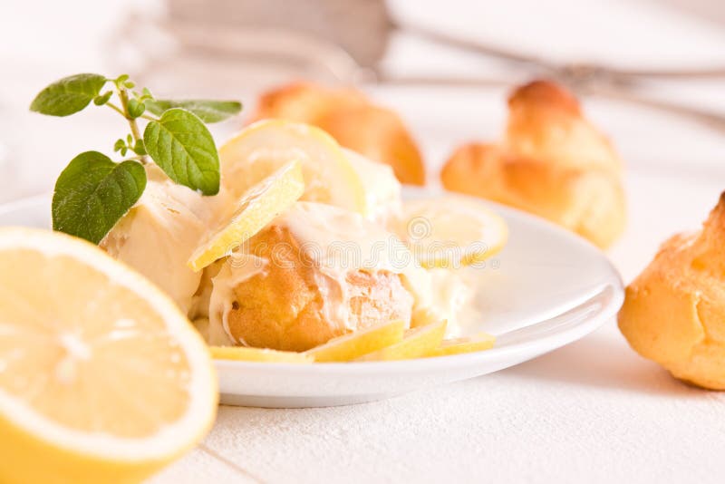 Lemon Profiteroles. stock image. Image of dessert, lemon - 84348111