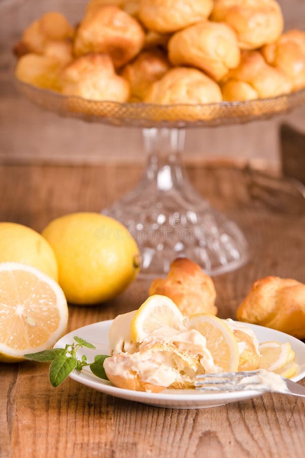 Lemon Profiteroles. stock photo. Image of lemon, edible - 95946534