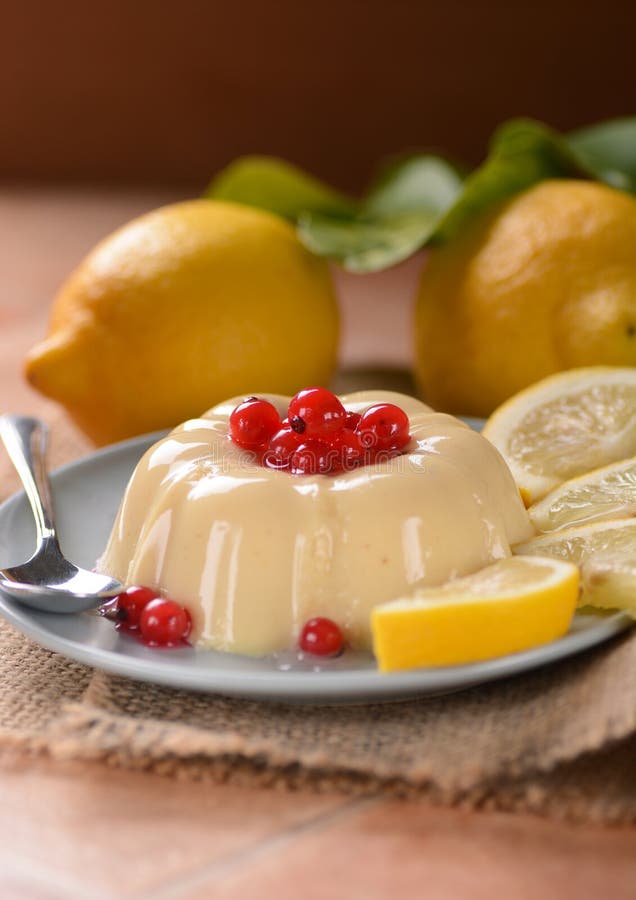 Lemon Pudding with Currants Stock Photo - Image of vegetarian, cream ...
