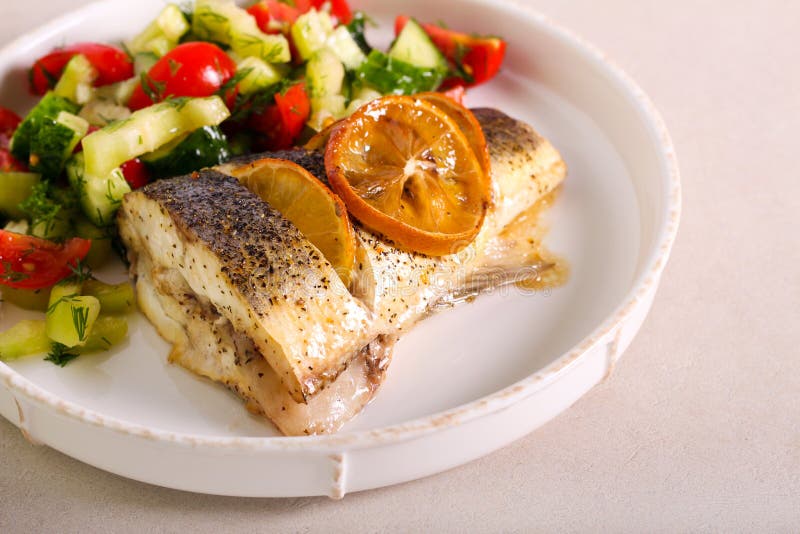 Lemon sea bass fish stock photo. Image of healthy, food - 184827314