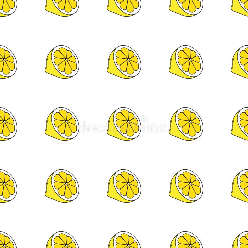 Lemon Seamless Pattern. Hand Sketched Fruits and Berries Illustration ...