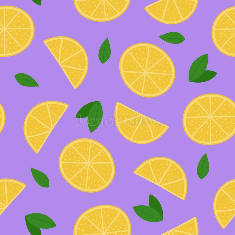 Lemon Seamless Pattern. Lemon Slices and Leaves on Blue Background ...