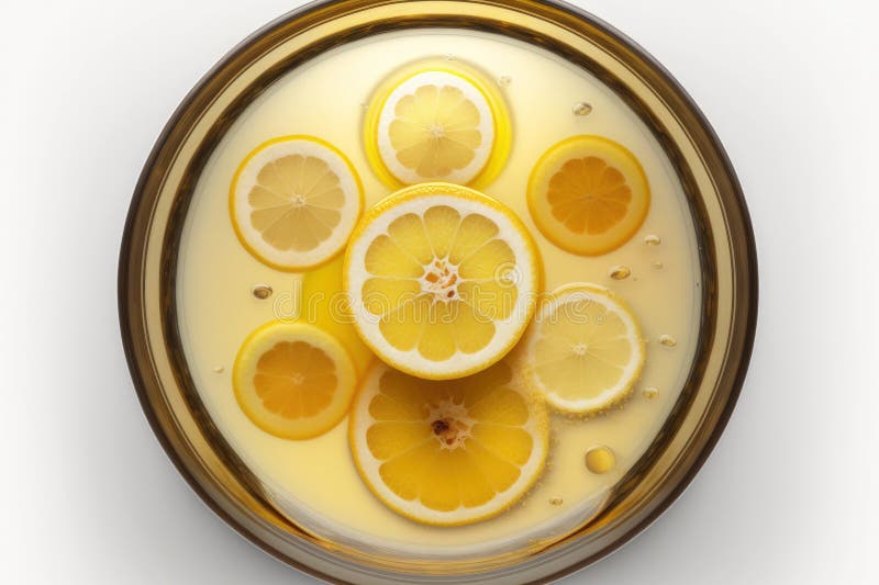 Lemon Segment Set Against Freshly Squeezed Lemon Juice in a Glass Basin ...