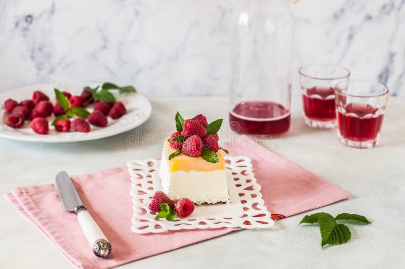 Lemon Semifreddo with Raspberries Stock Photo - Image of bottle, creamy ...