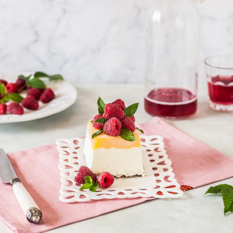 Lemon Semifreddo with Raspberries Stock Photo - Image of italian ...